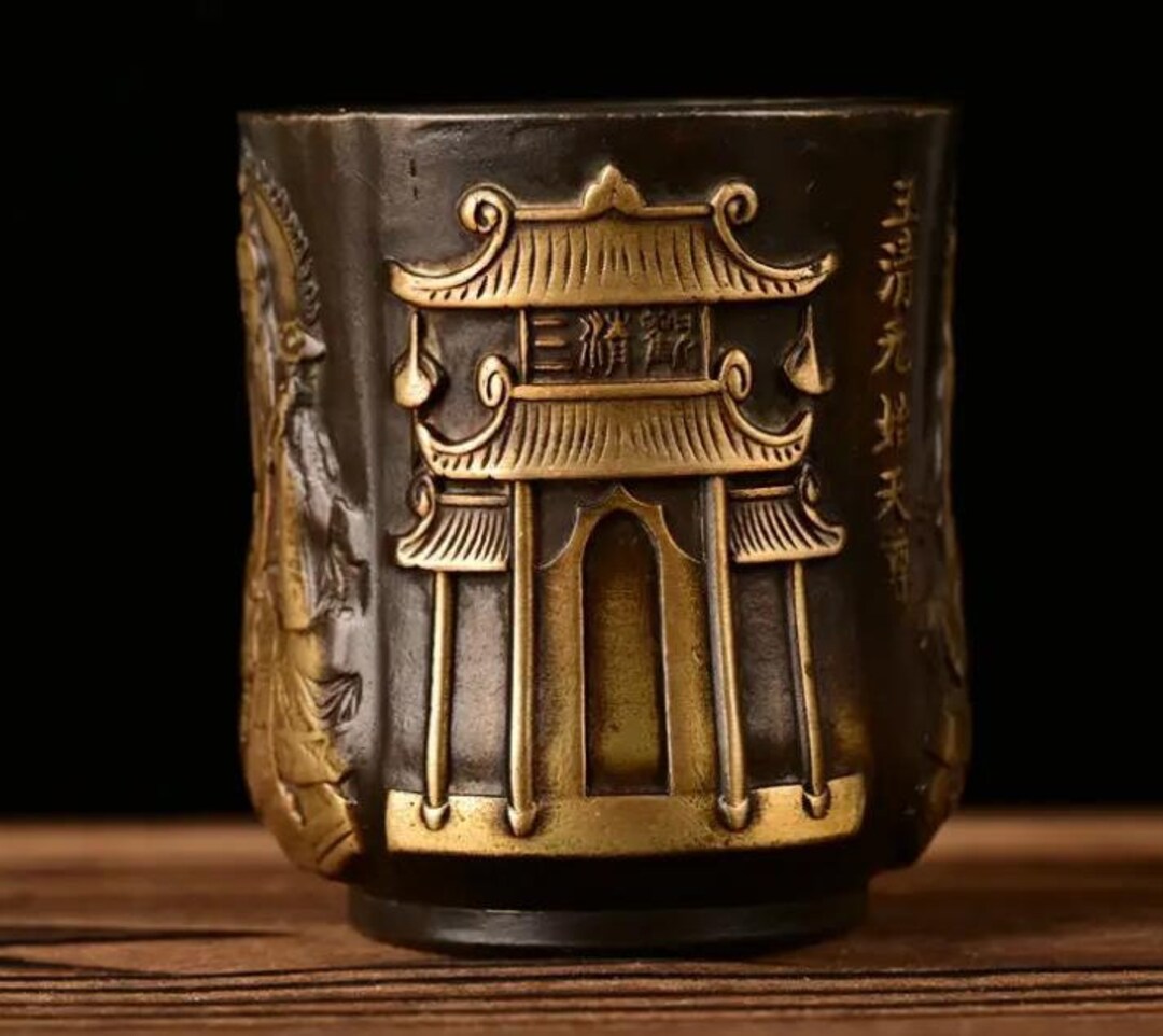 Chinese Handmade Carved Copper Tea Cups, Desktop Decoration, Finely ...