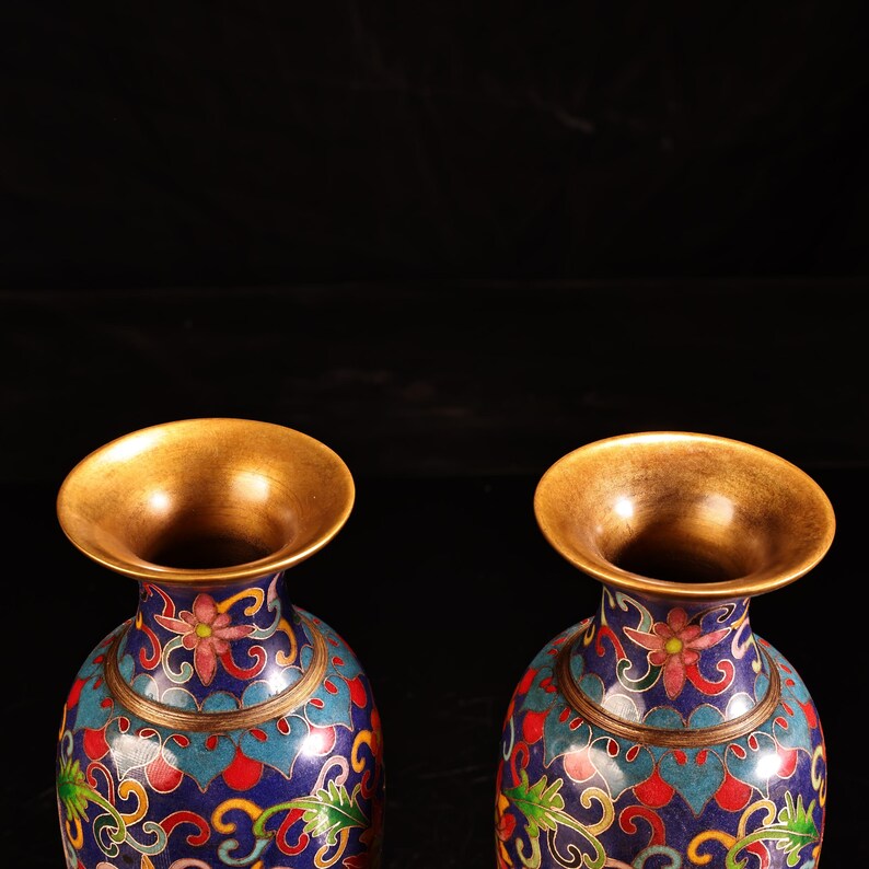Chinese Antique Collection Handmade Carved Copper Cloisonn é Flower and ...