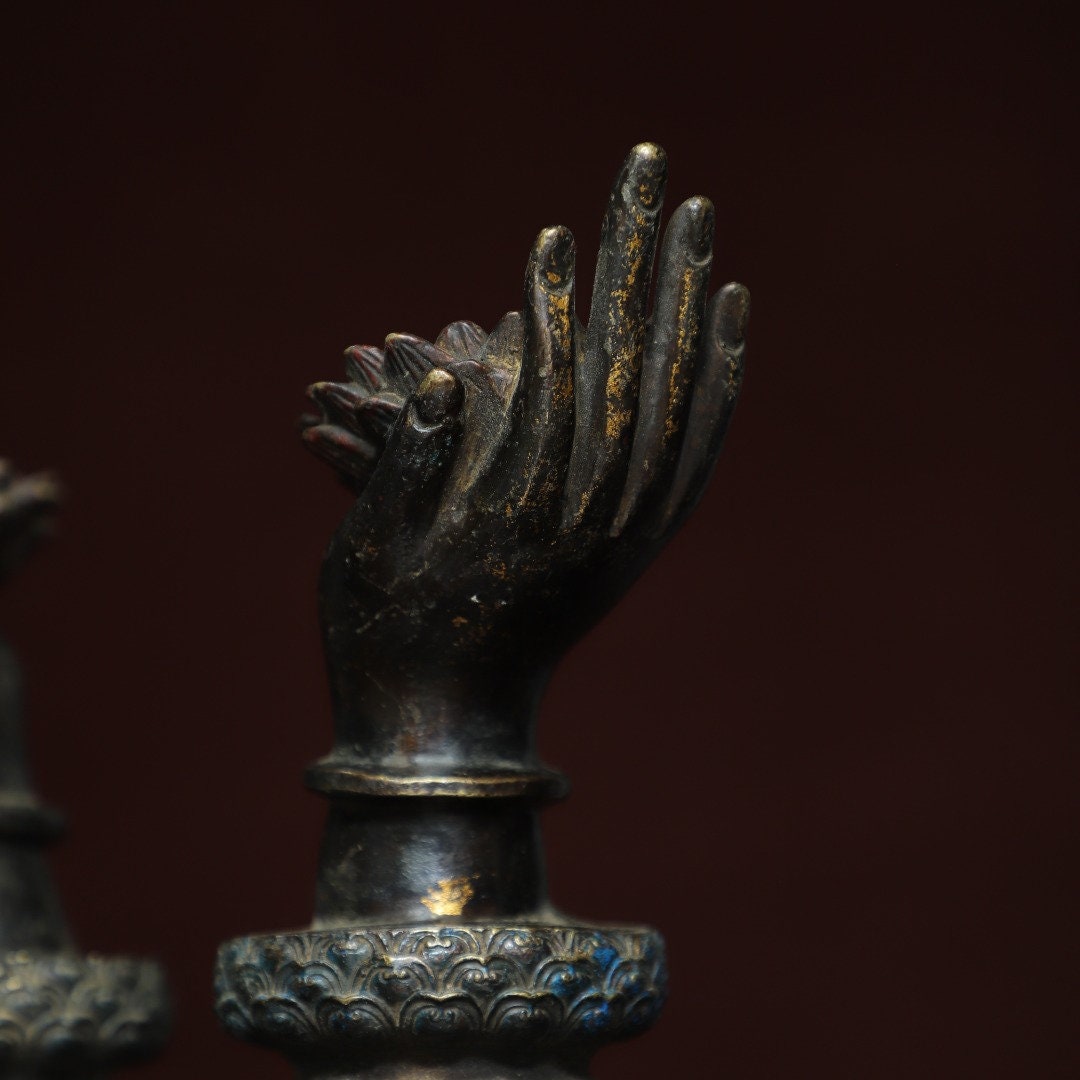 Chinese Antique Handmade Carved Copper Candlestick Statue Ornament ...