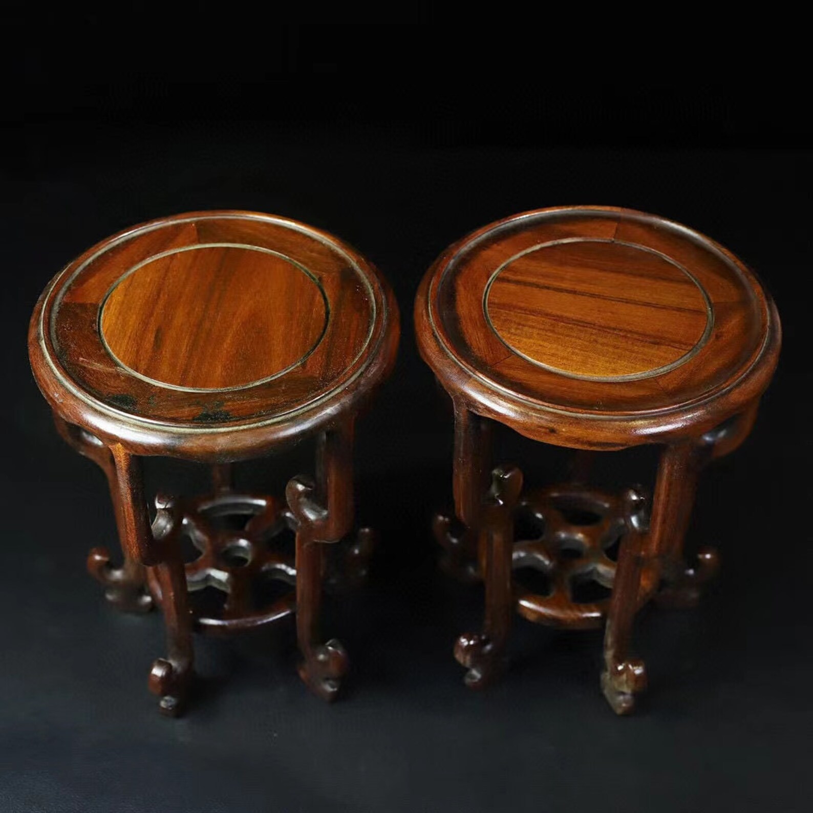 Chinese Collection of Rosewood Round Bases/flower Racks/flower Tables ...