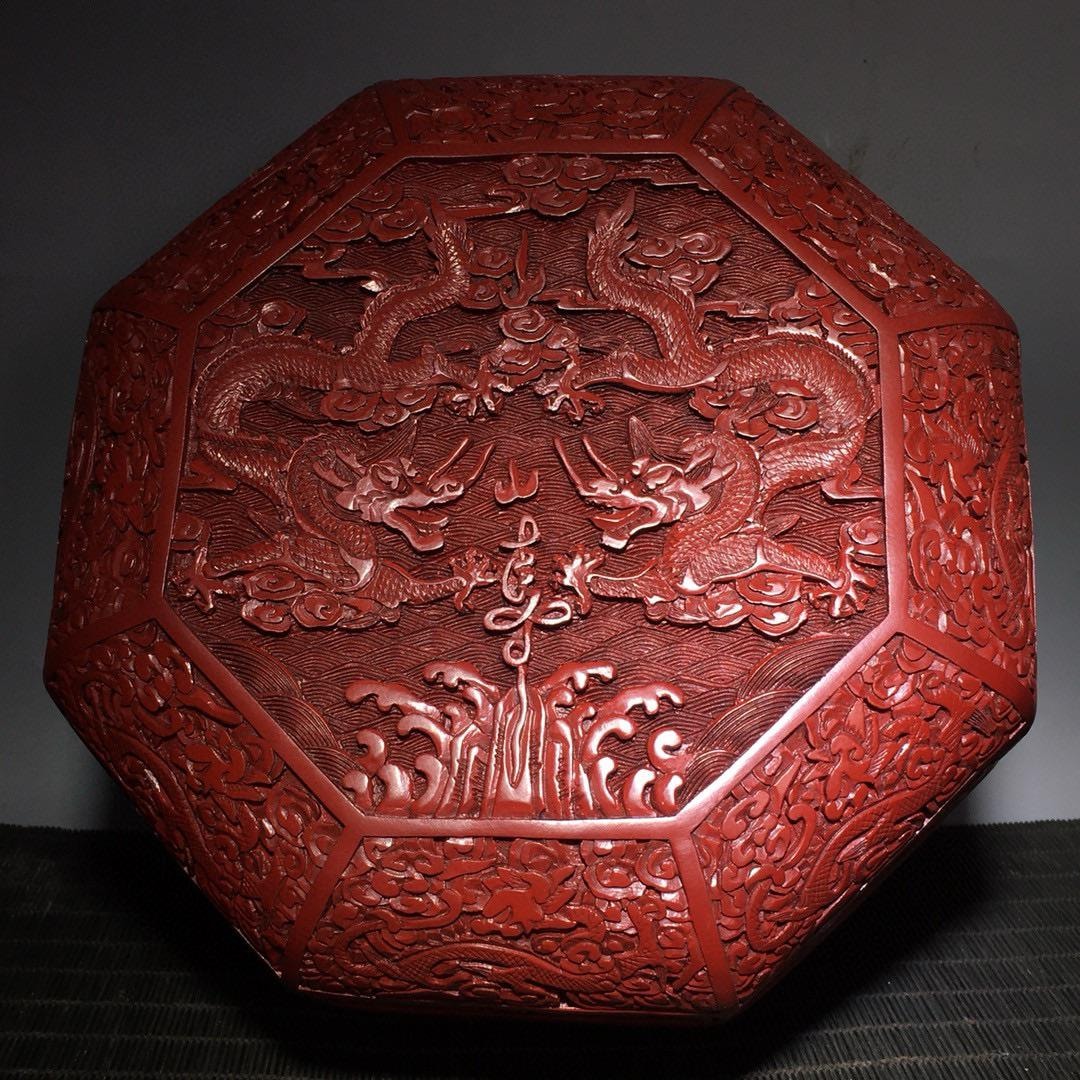 Hand Carved Exquisite Lacquerware Octagonal Dragon Pattern Storage Box ...