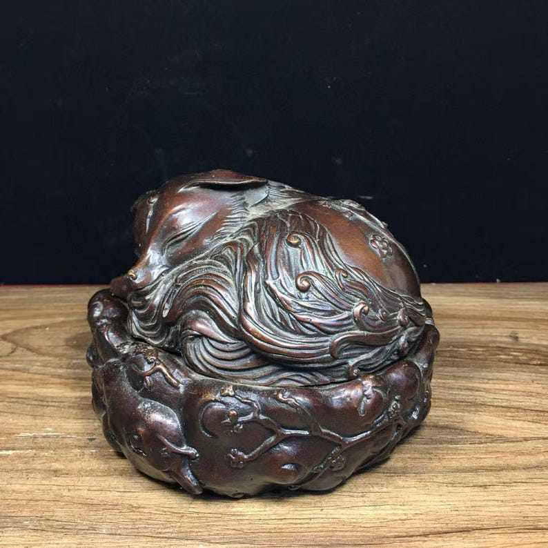 Chinese Handcarved Copper Fox Statue Incense Burner Ornament，home ...