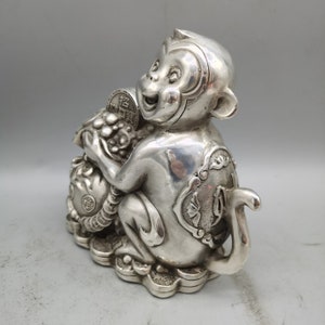 Chinese Handmade Carved Tibetan Silver Monkey Statue Ornaments, Zodiac ...