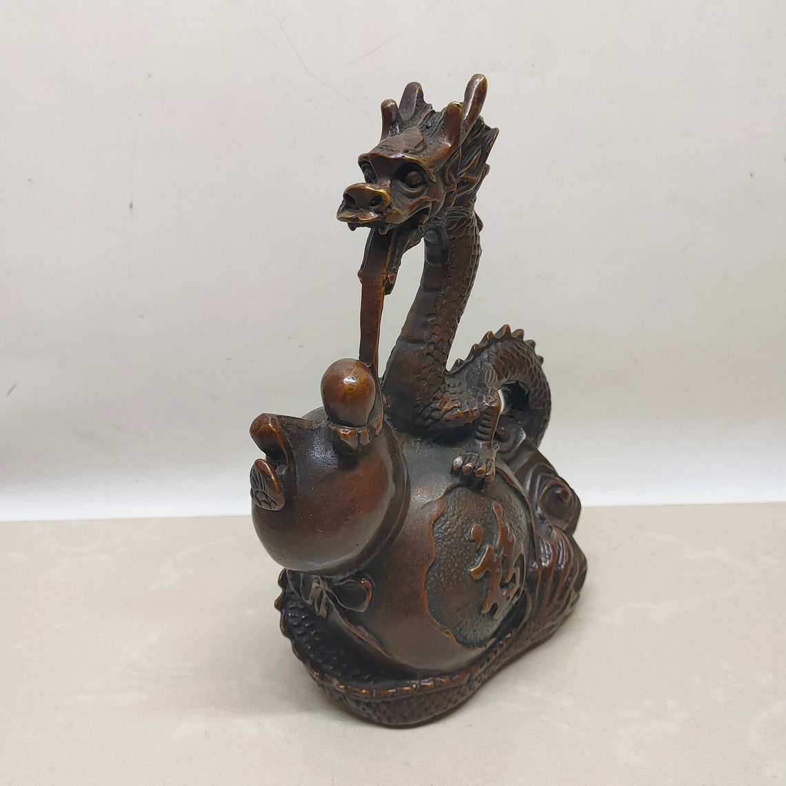 Chinese Antique Handmade Carved Copper Gourds and Dragon Sculptures ...