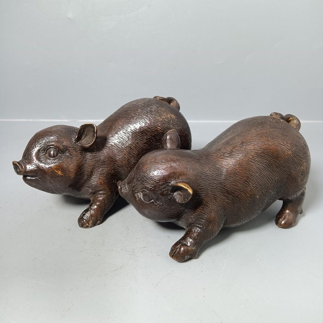 Chinese Handmade Carved Copper Pig Statue a Pair,rare Statues,exquisite ...