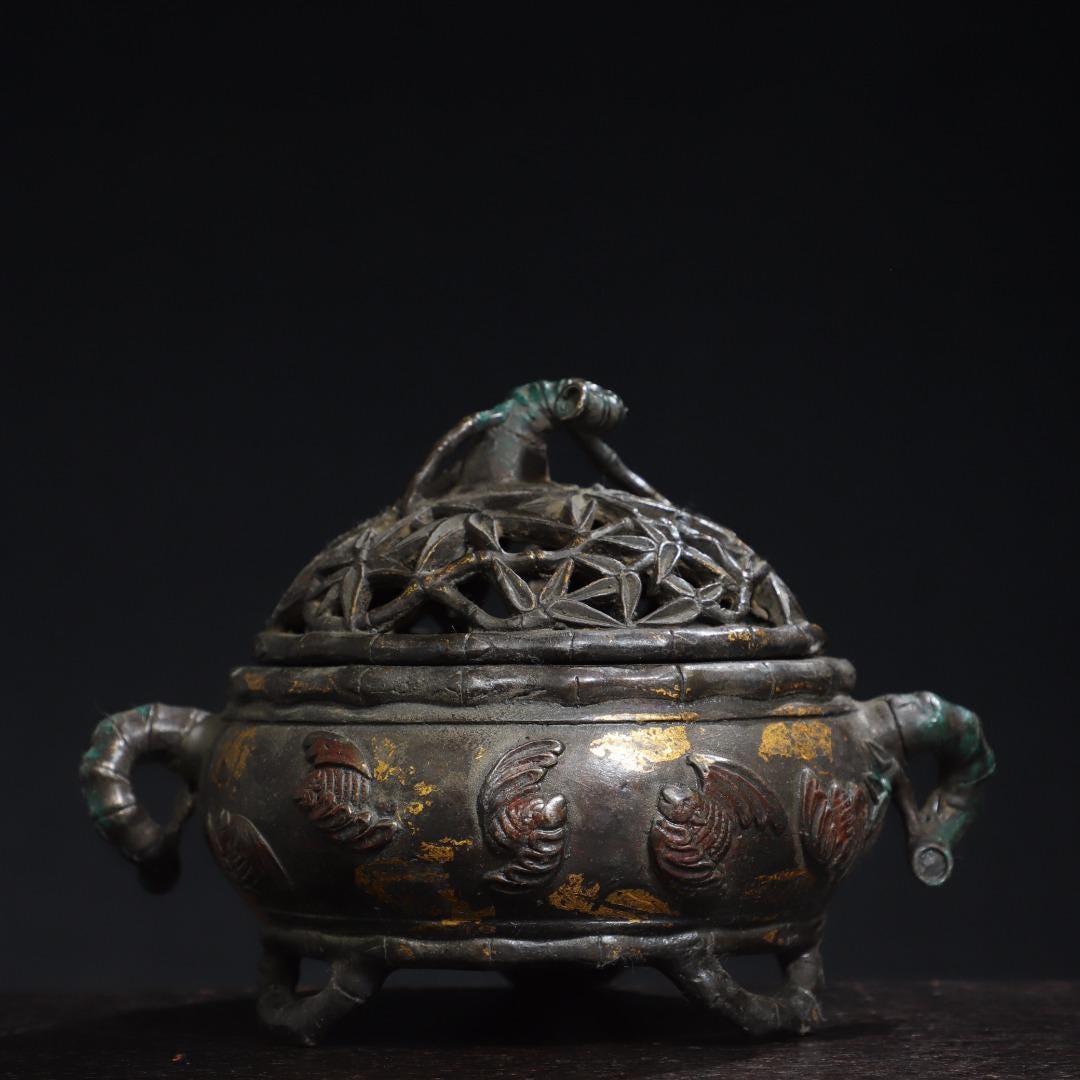 Chinese Antique Hand-carved Copper Bat Pattern Incense Burner ...