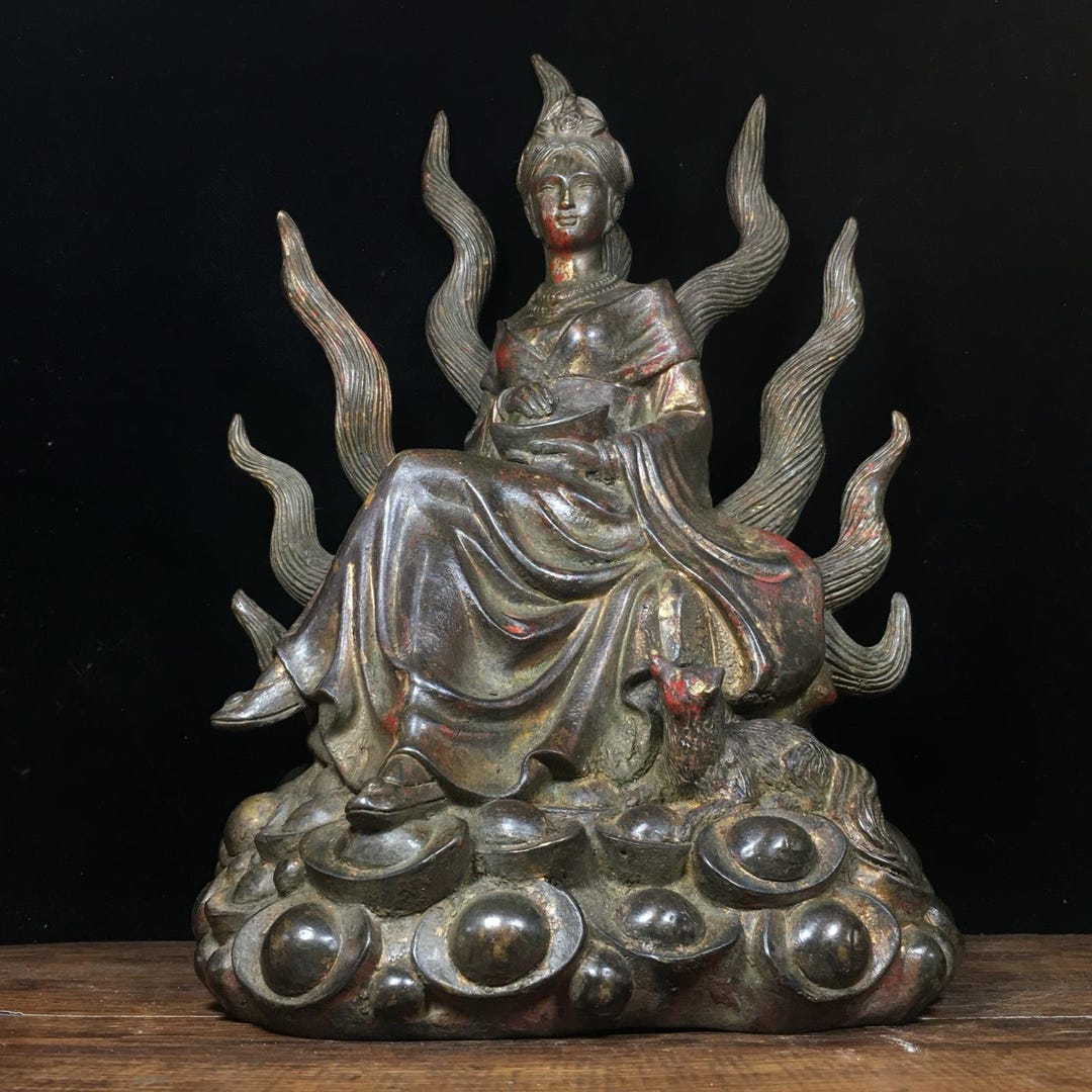 Collect Handmade Carved Copper Nine Tailed Fox Statue Ornaments With ...