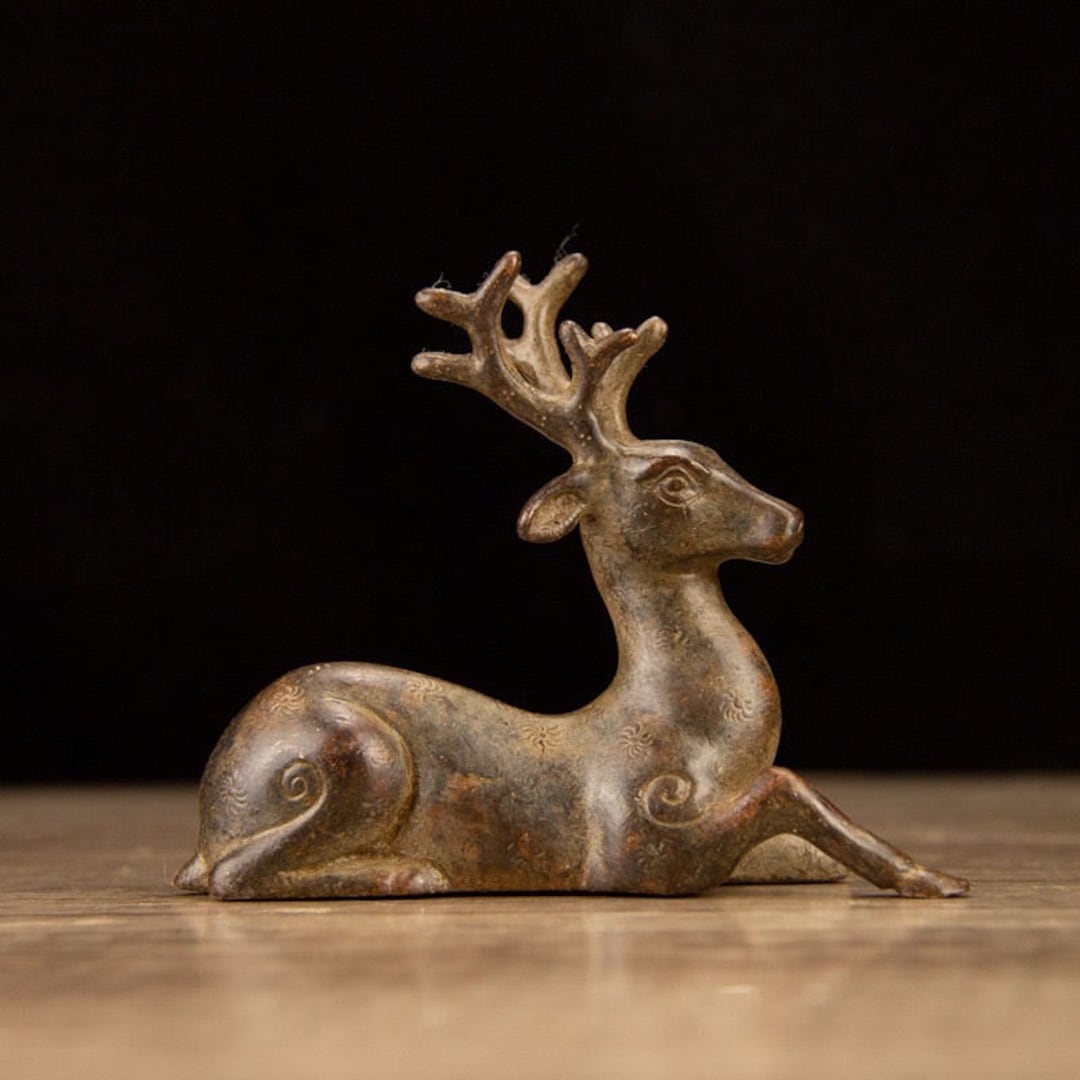 Hand-carved Copper Carving Sika Deer Statue Pen Holder,home Decoration ...