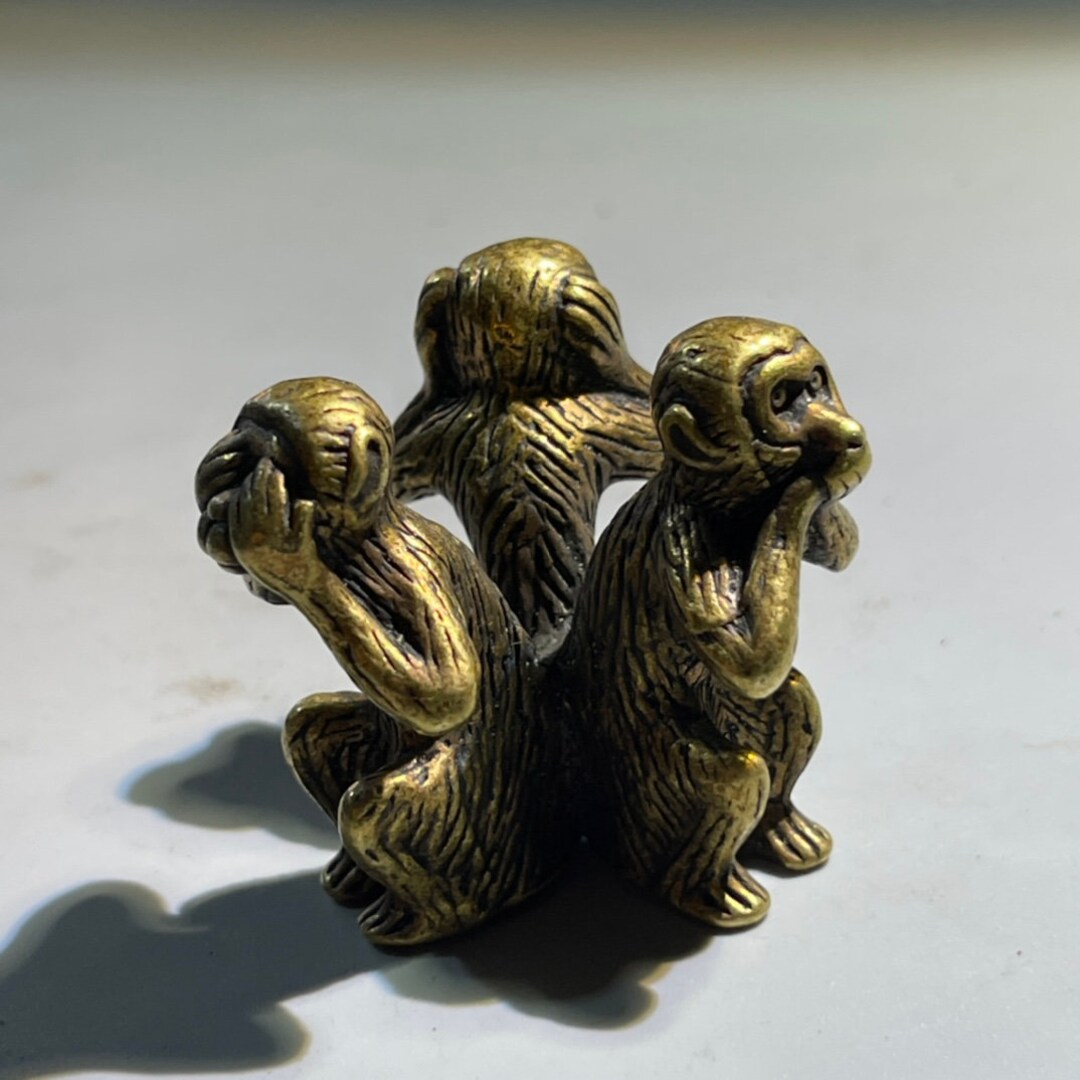 Chinese Handmade Carved Copper Three Monkeys Figurine Ornaments ...