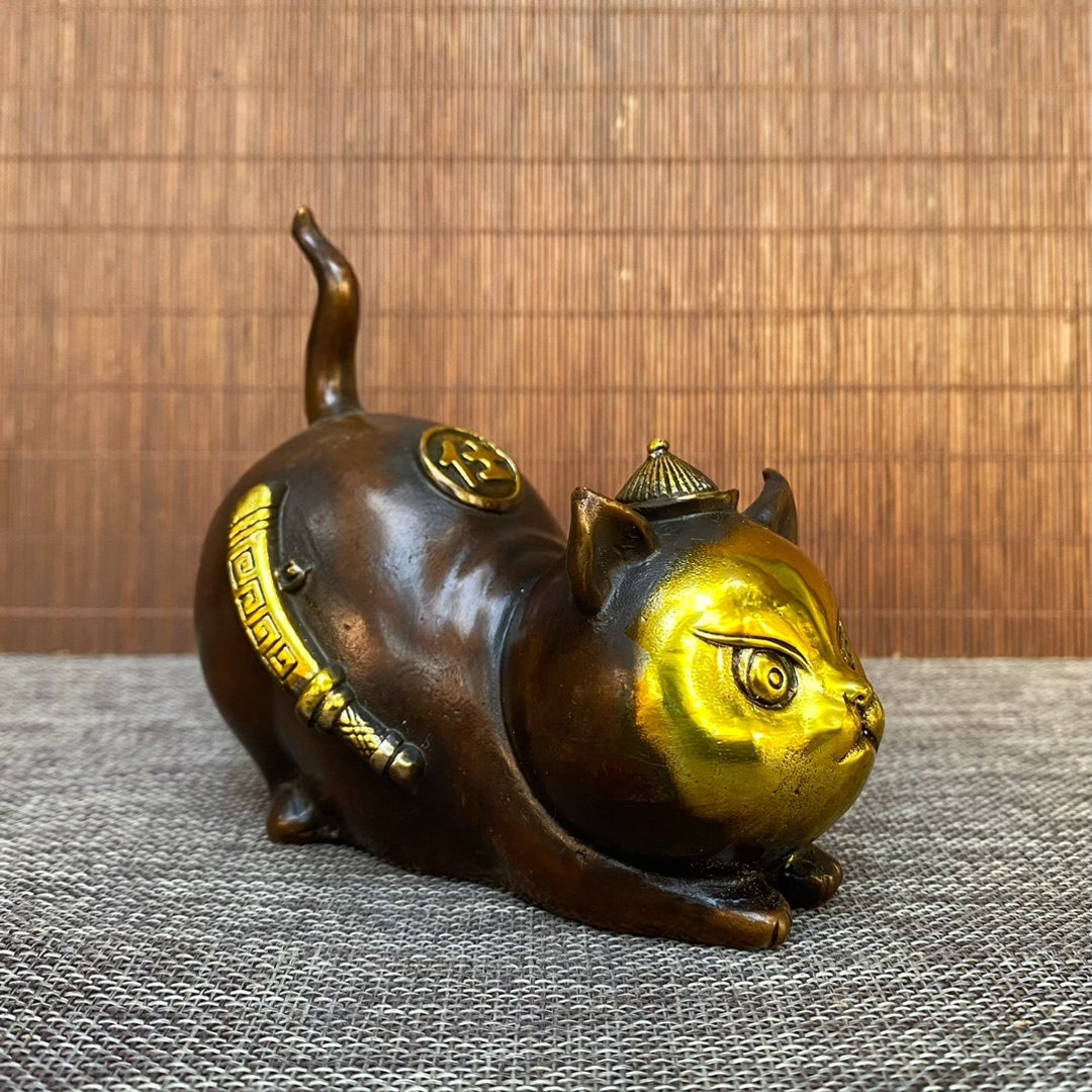 Chinese Antique Copper Cat Statue Decoration,unique Shapes,furniture ...