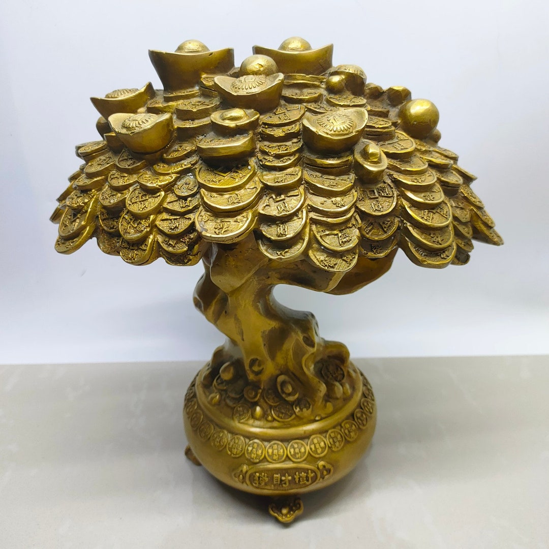 Chinese Handcarved Copper Coin Tree Statue Ornament，home Decoration ...