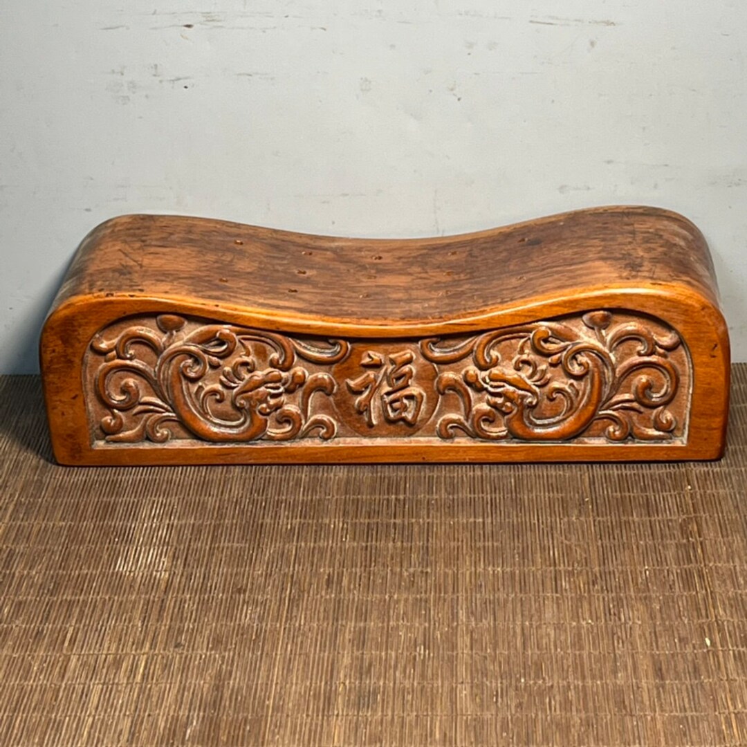 Chinese Handmade Carved Natural Boxwood Carving Neck Pillow Ornament ...
