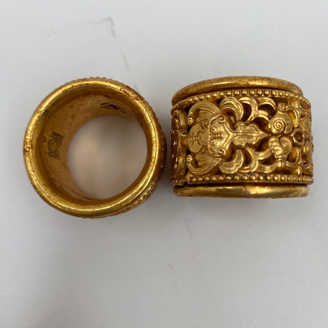 Handcarved Copper Gilded Rare Statue Ring, Rotatable, Wearable, Gift ...
