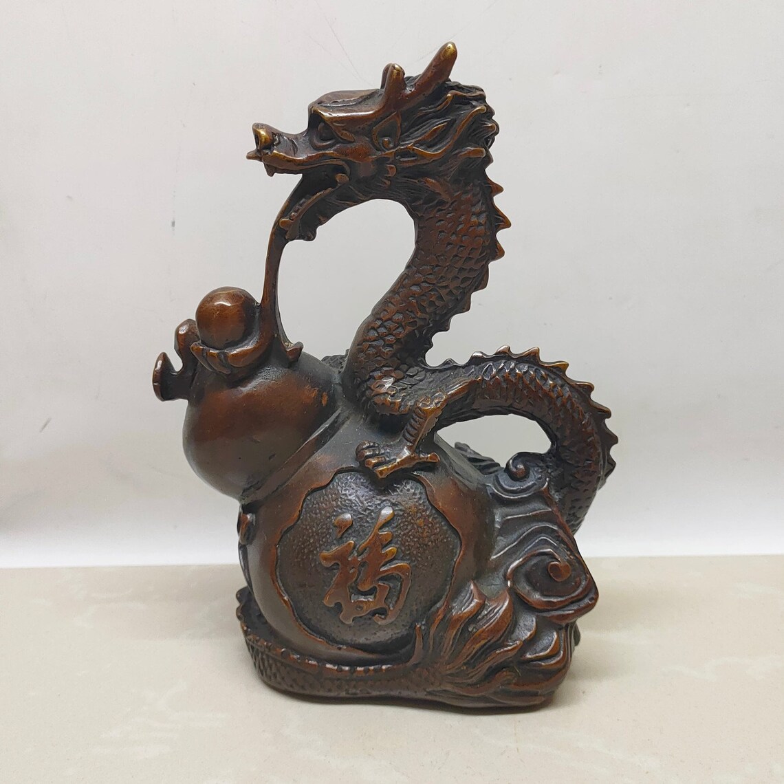 Chinese Antique Handmade Carved Copper Gourds and Dragon Sculptures ...