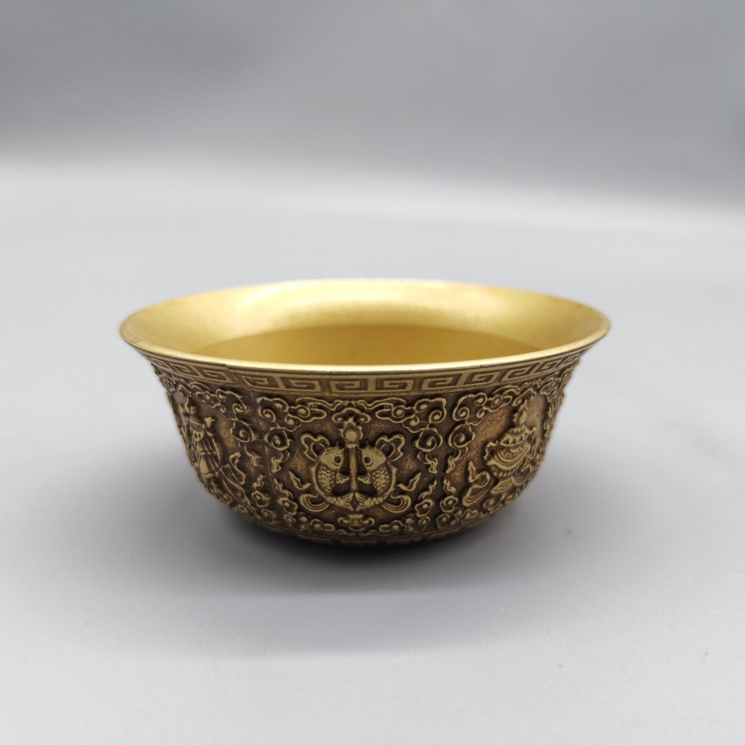 Handcarved Copper Eight Treasure Pattern Bowl Bowls,tea Bowls ...