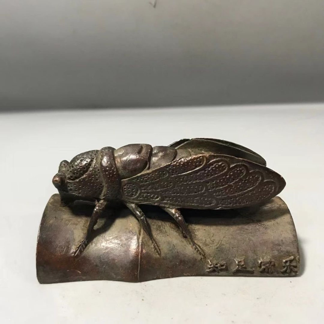 Chinese Antiques Handmade Copper Cicada Statue Ornament，tea Pet，home ...