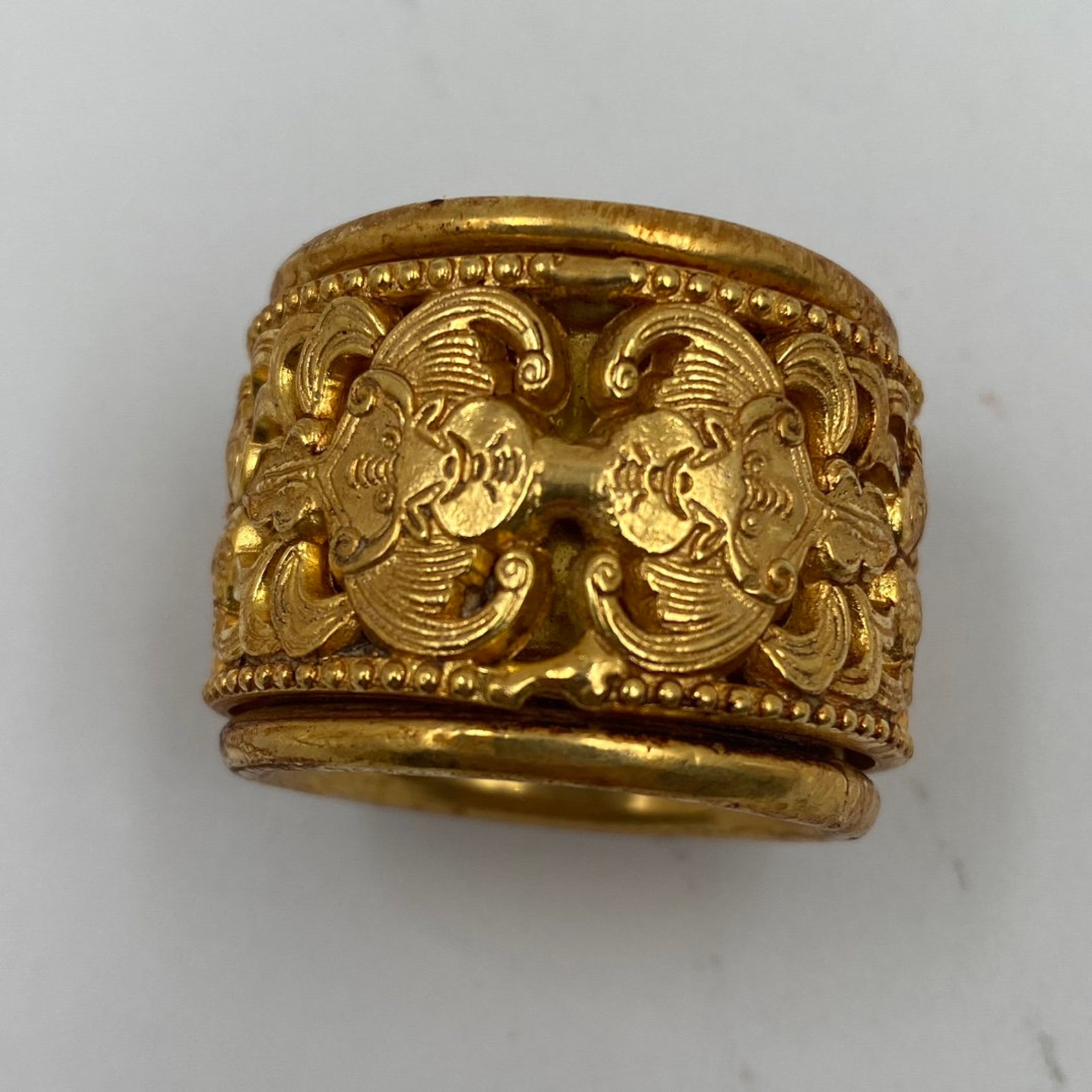 Handcarved Copper Gilded Rare Statue Ring, Rotatable, Wearable, Gift ...