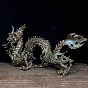 Chinese Antique Handmade Carved Pure Copper Five Clawed Dragon Statue ...