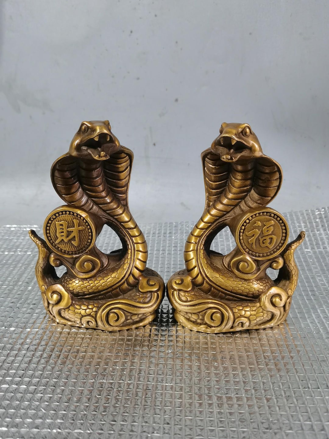 A Pair of Handmade Copper Cobra Statues in China, Featuring Copper ...
