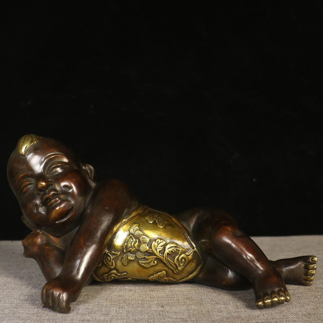 Hand Carved Copper Gilded Doll Statue Ornament, Exquisite Craftsmanship ...