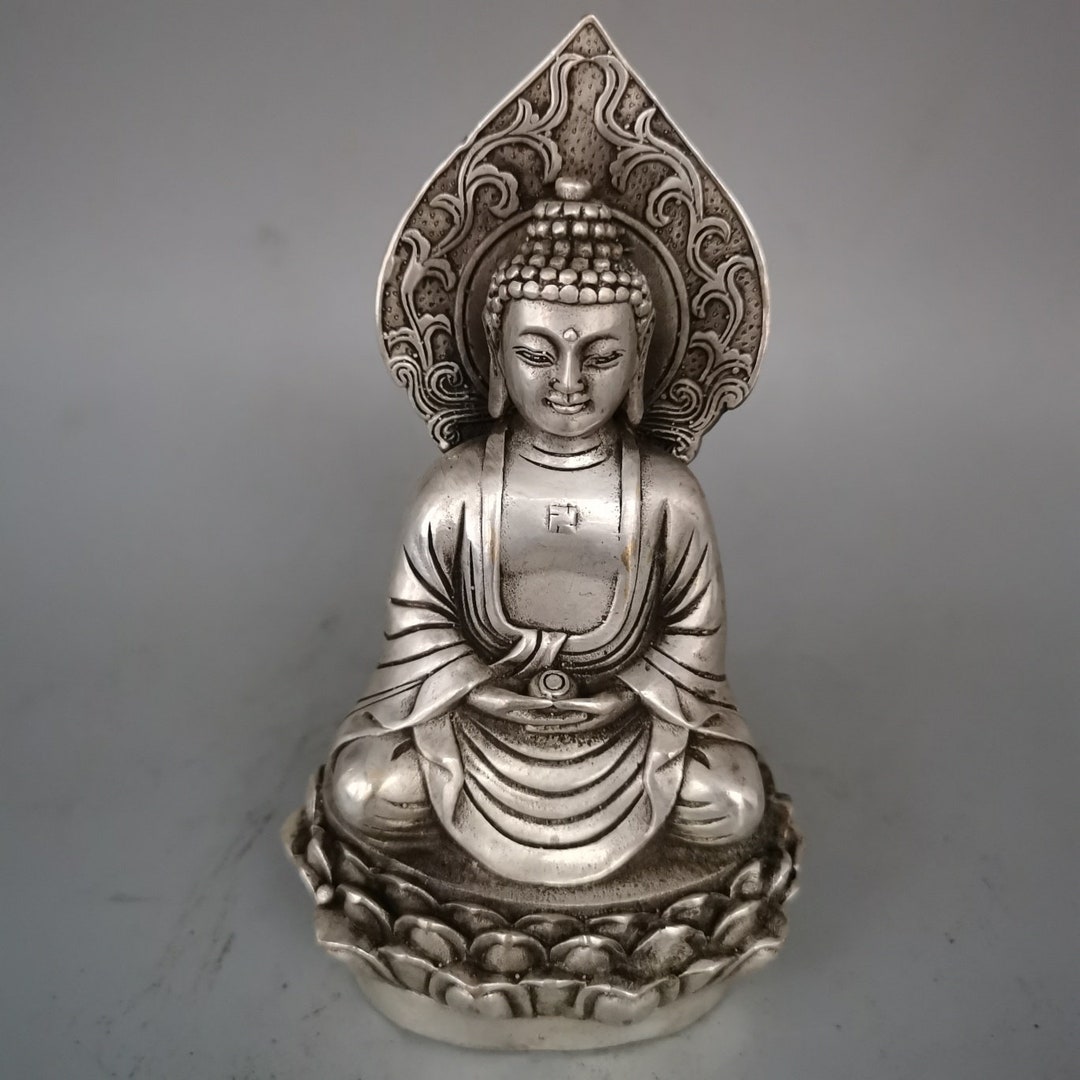 Chinese Handcarved White Copper Buddha Statue Ornament，home Decoration ...