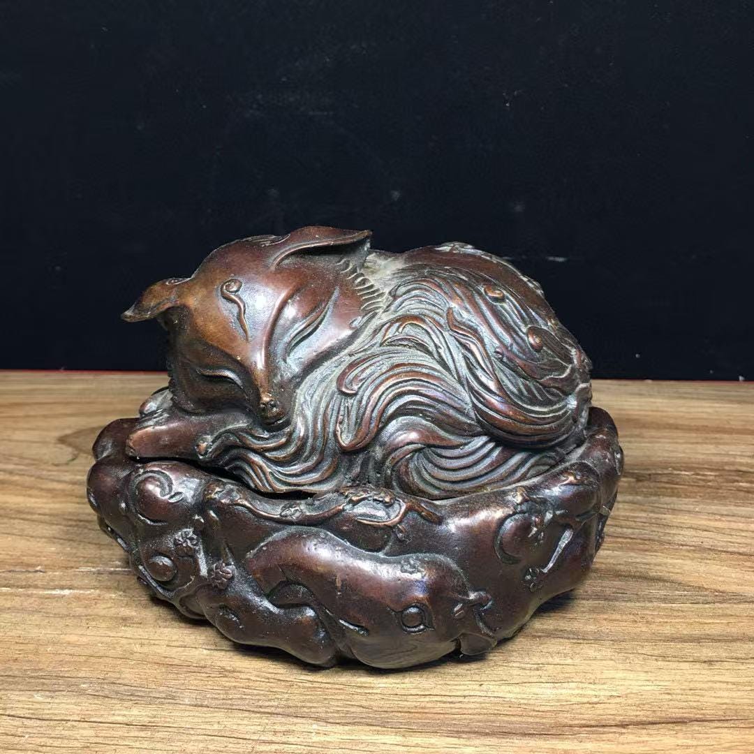 Chinese Handcarved Copper Fox Statue Incense Burner Ornament，home ...