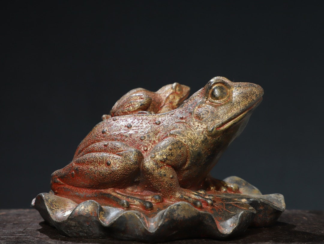 Chinese Antique Hand Carved Copper Frog Statue Ornament, Unique ...