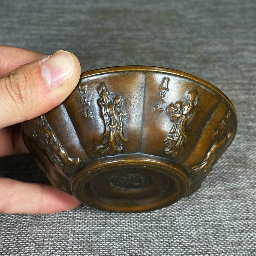 Exquisite Hand Carved Copper Eight Immortals Pattern Bowl Ornament ...