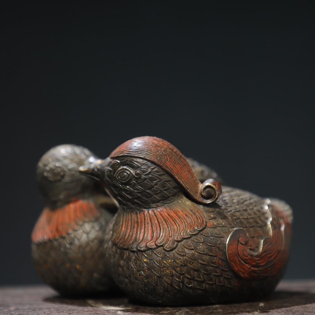 Chinese Collection Hand Carved Copper Mandarin Duck Statues,incense ...