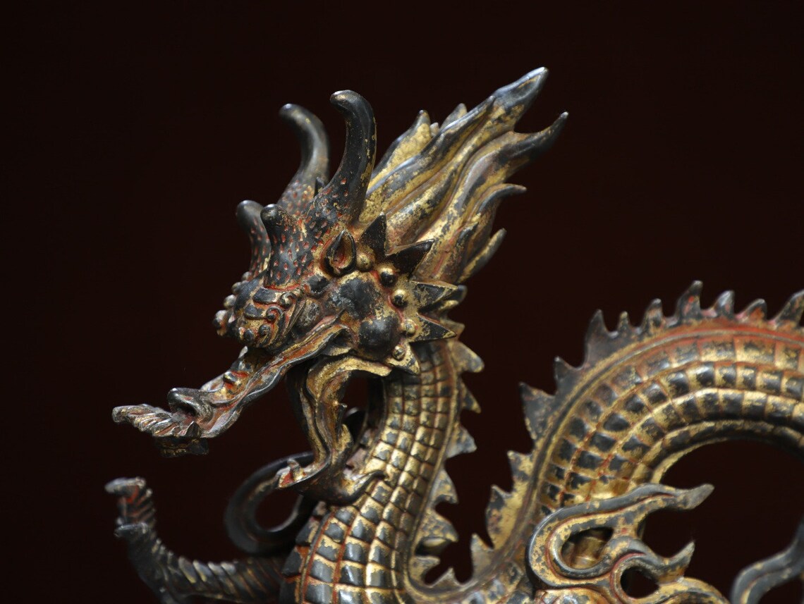 Handmade Carved Bronze Dragon Statue Ornaments, Chinese Antiques ...