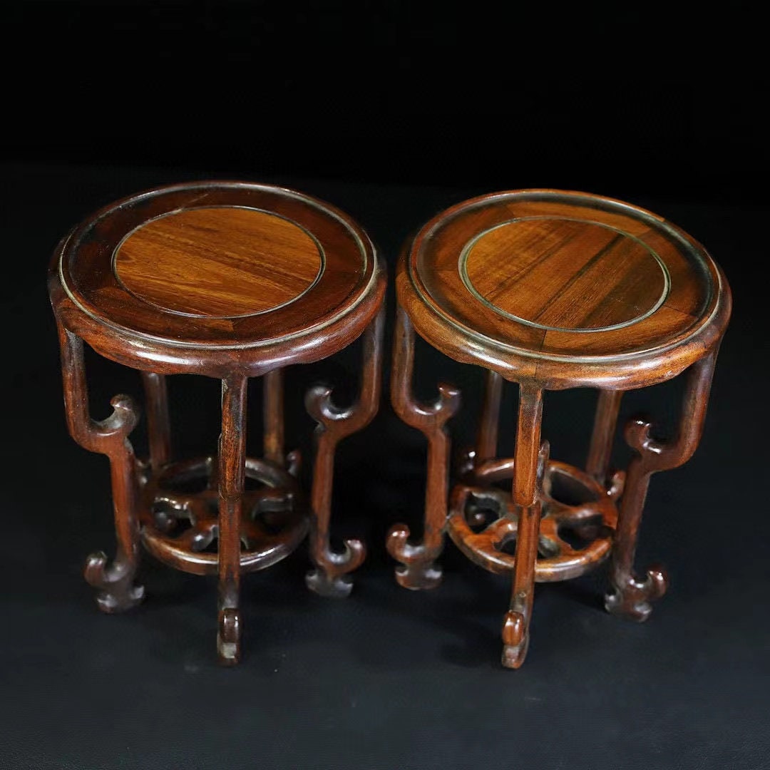 Chinese Collection of Rosewood Round Bases/flower Racks/flower Tables ...