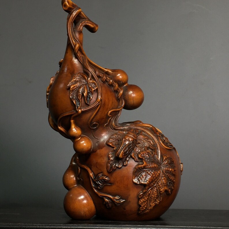 Chinese Collection of Handmade Carved Boxwood Gourd Statue Ornaments ...