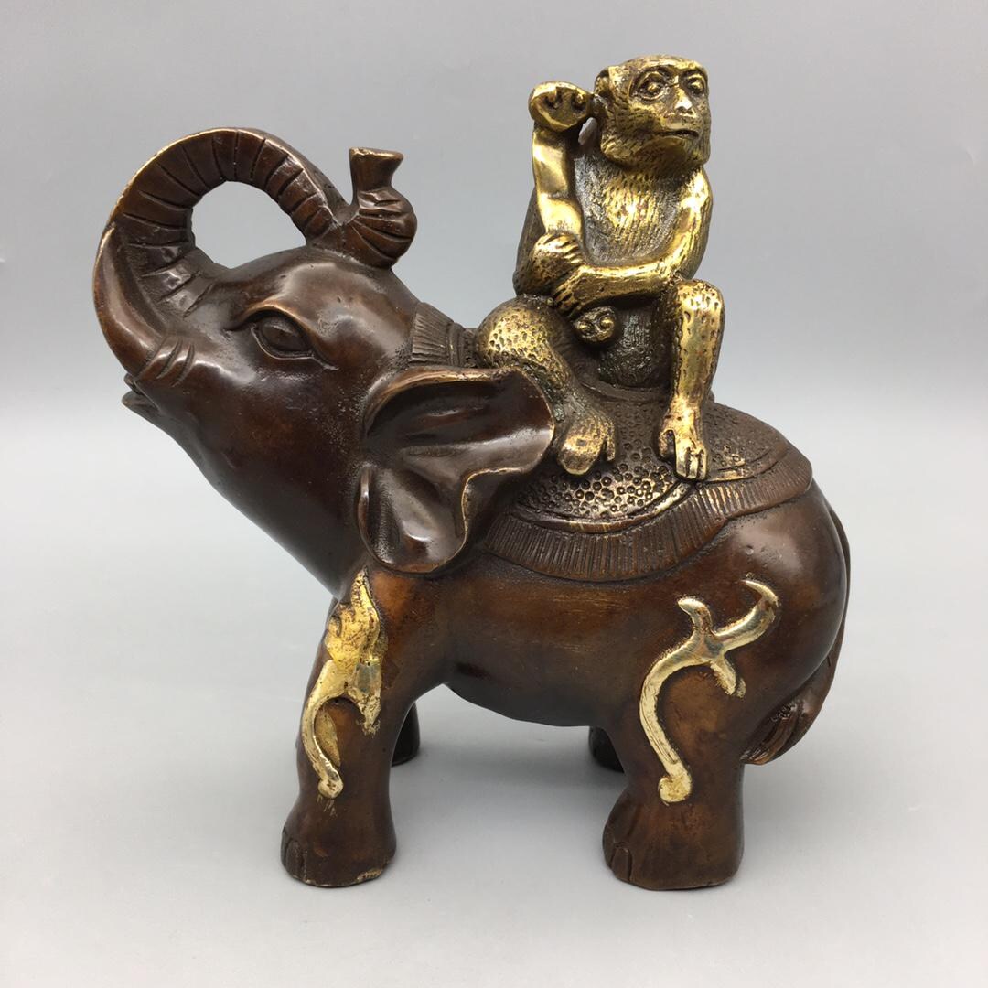 Hand Carved Bronze Elephant and Monkey Statue Ornaments, Exquisite and ...
