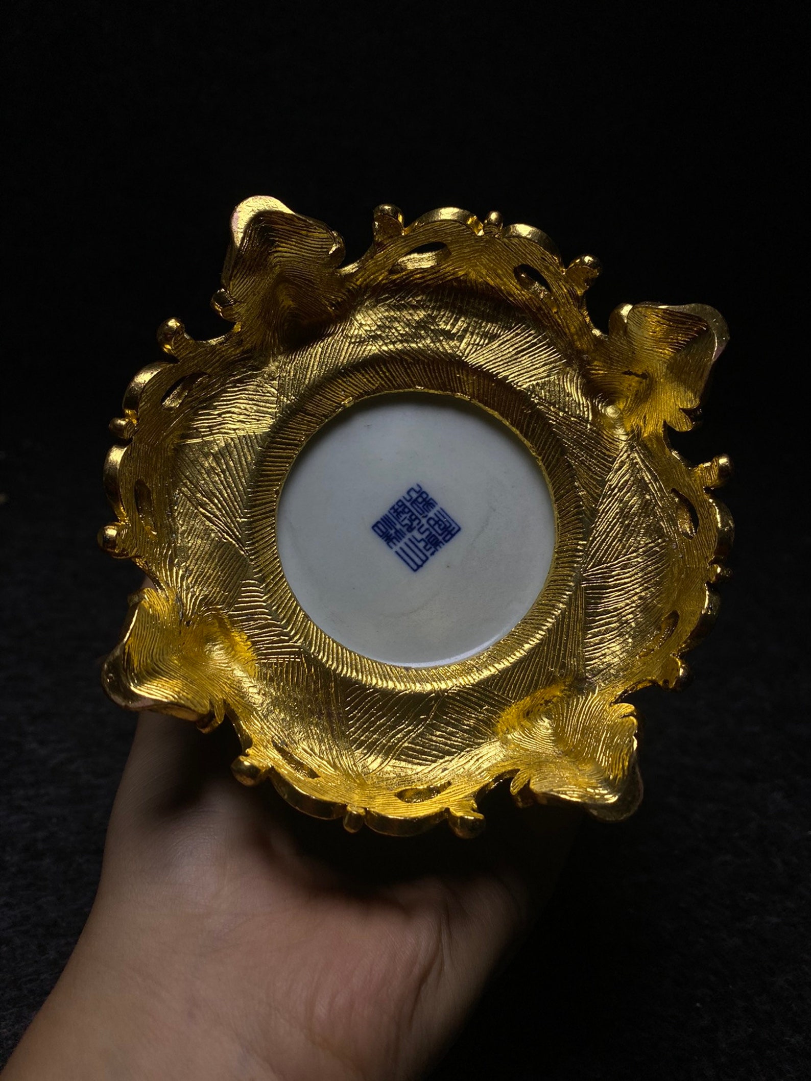 Chinese Handmade Carved Copper Inlaid Blue and White Porcelain ...