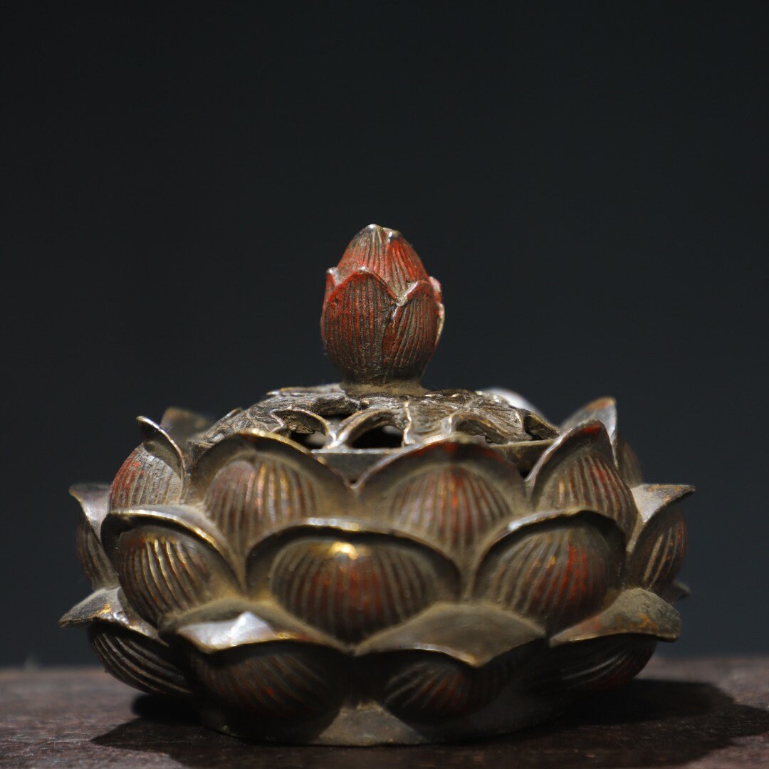 Chinese Handmade Carved Pure Copper Lotus Incense Burner Ornaments ...