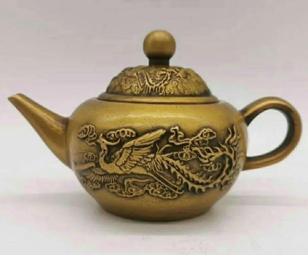 Collectibles Chinese Copper Pot, Dragon and Phoenix Tea Pot, Wine Pot ...