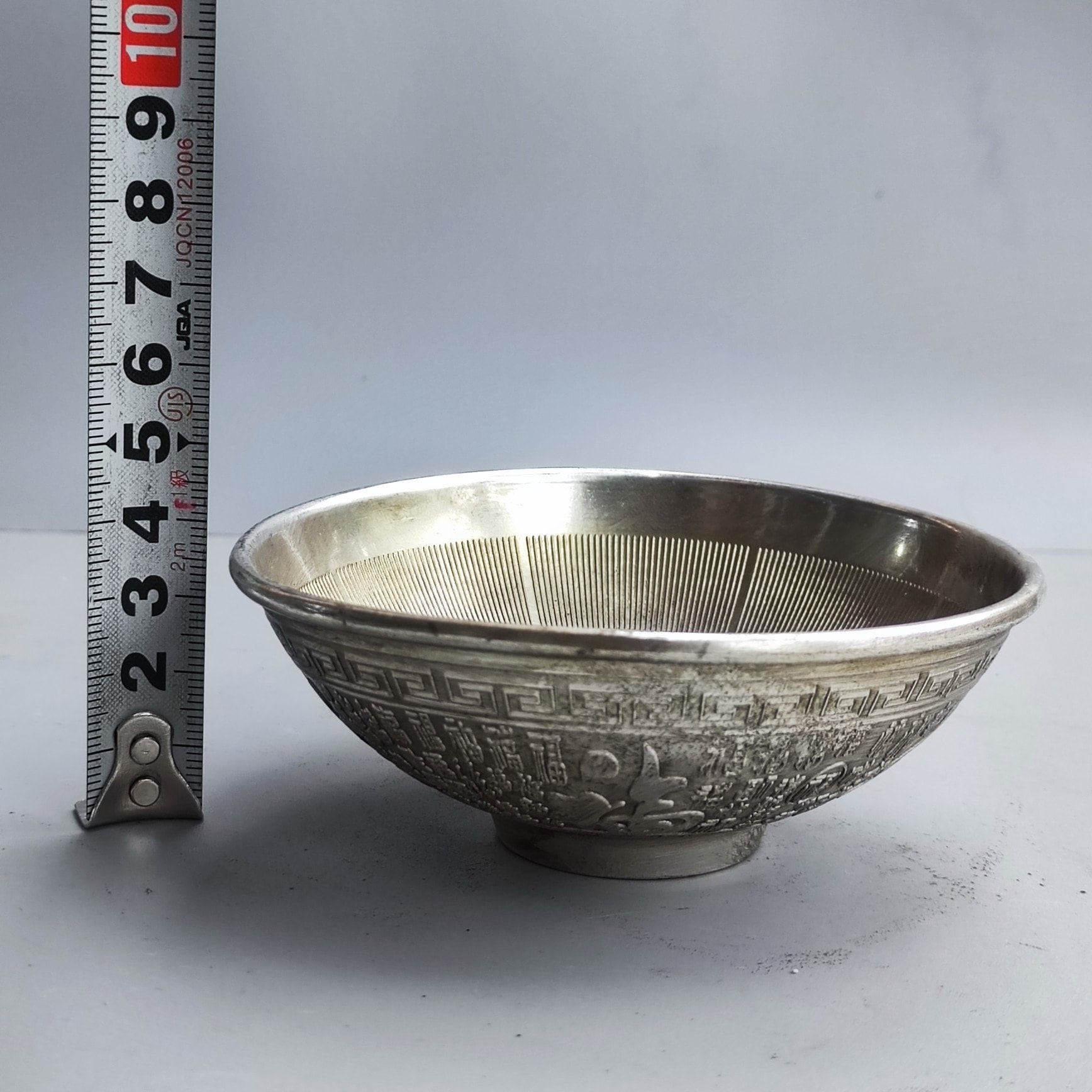 Chinese Handcarved White Copper FU Zi Bowl Ornament Living Room Study ...
