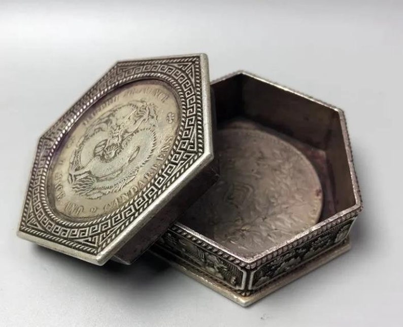Chinese Handmade Tibetan Silver Double Sided Ink Box，ink Cartridge ...