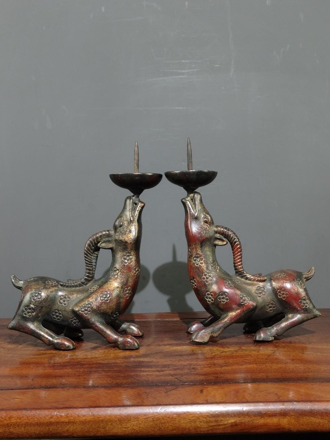 Chinese Collection Copper Deer Statue Candlestick a Pair,handmade ...