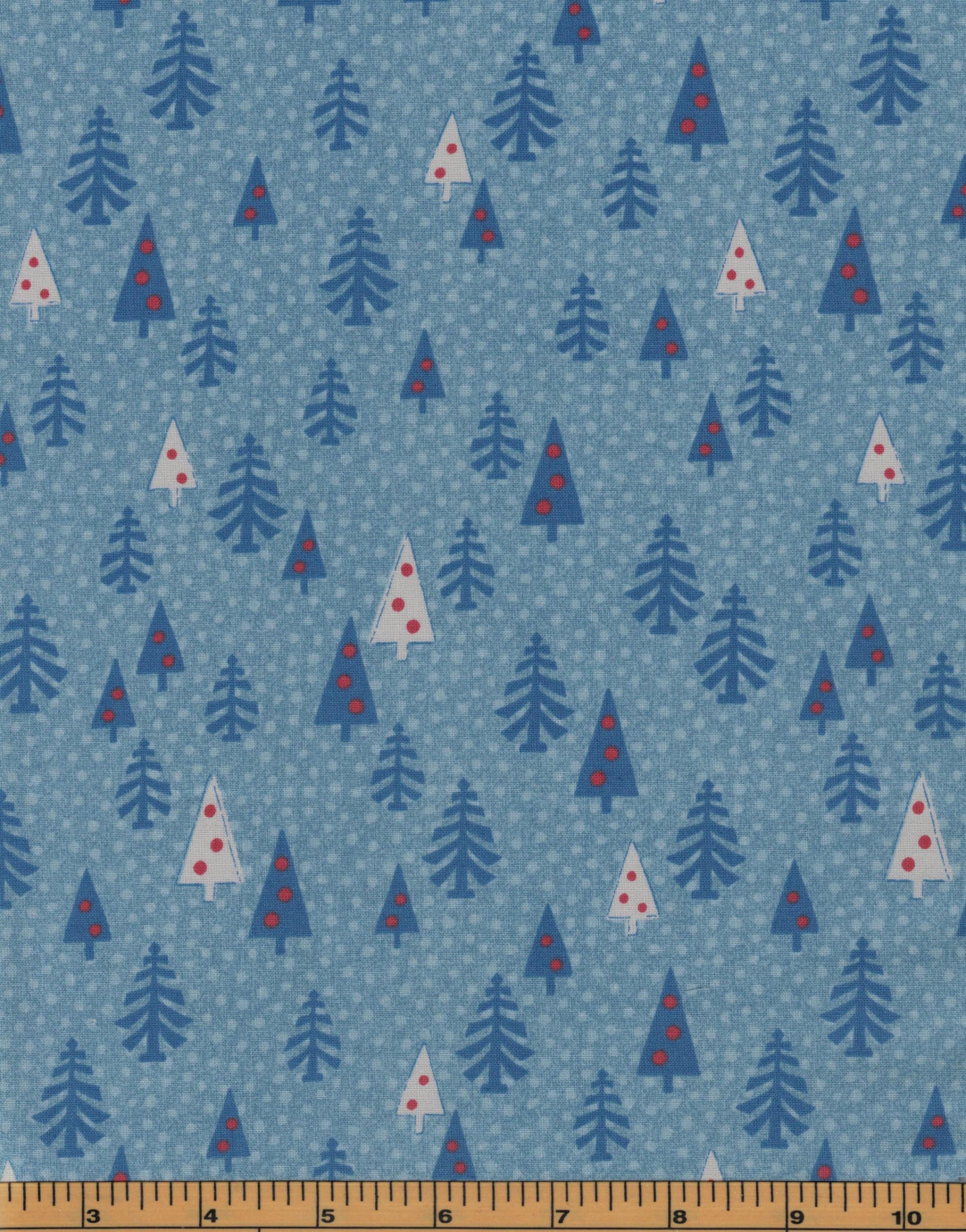 Christmas Fabric Christmas Trees on Blue Background Merry | Etsy