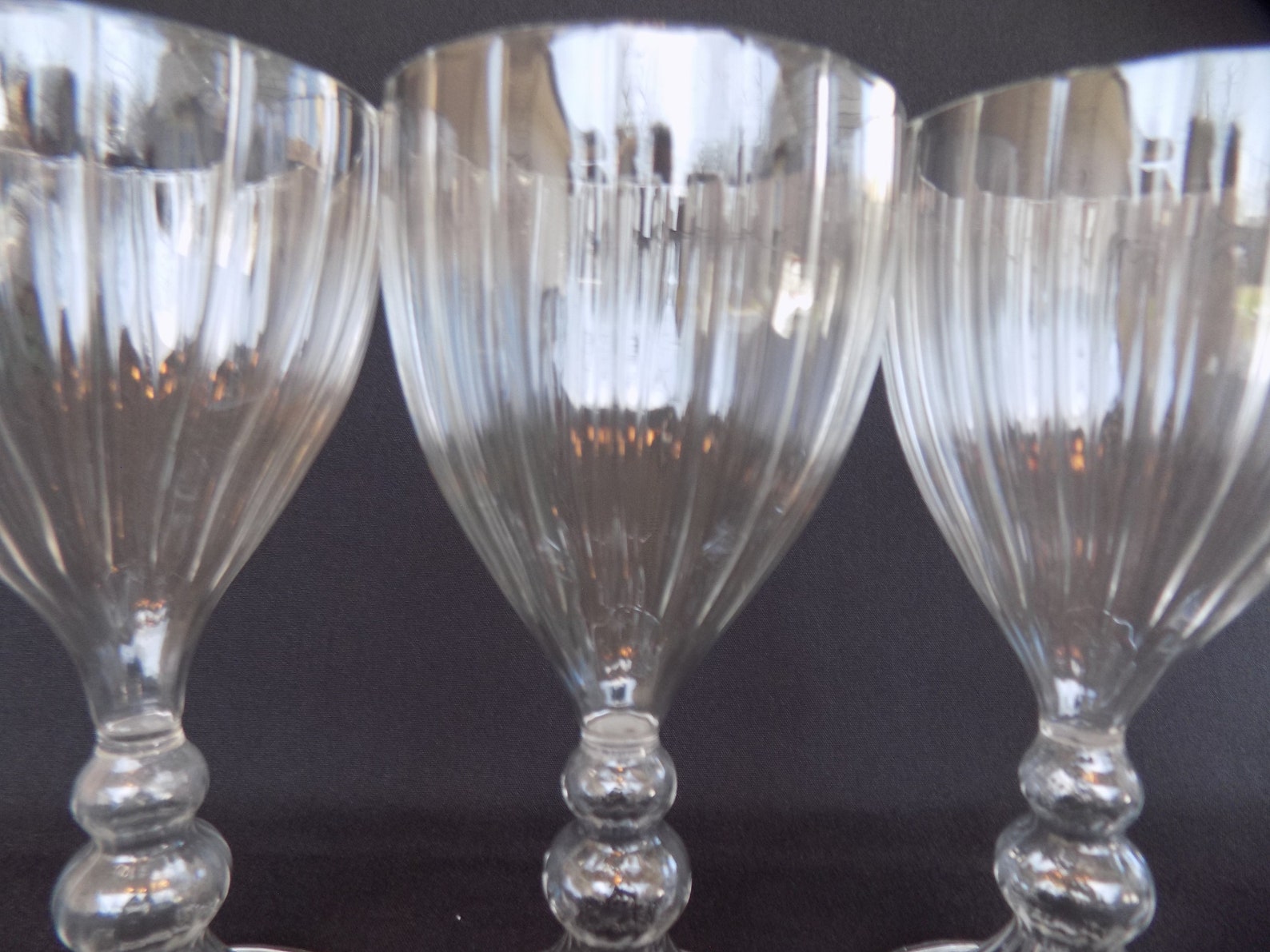 Antique Water Wine Goblet Ribbed Hollow Flared Stem Rare Elegant Glass ...