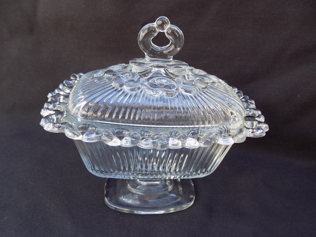 Vintage Indiana Glass Oblong Candy Box Cover in Clear Crystal Glass ...