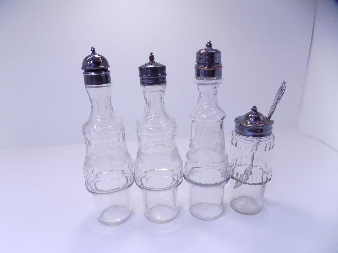 Victorian Etched Glass Castor Jars - 5 Pieces /condiment Jars - Etsy
