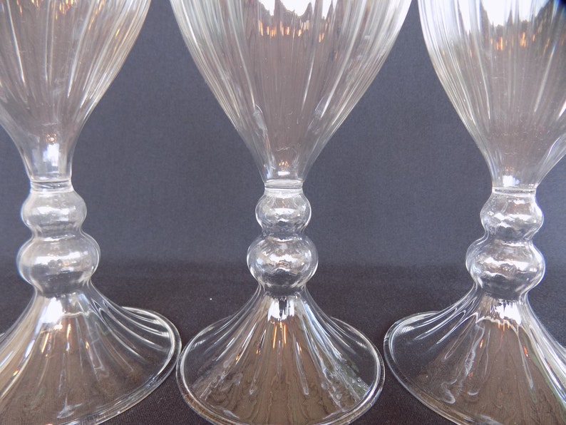 Antique Water Wine Goblet Ribbed Hollow Flared Stem Rare Elegant Glass ...