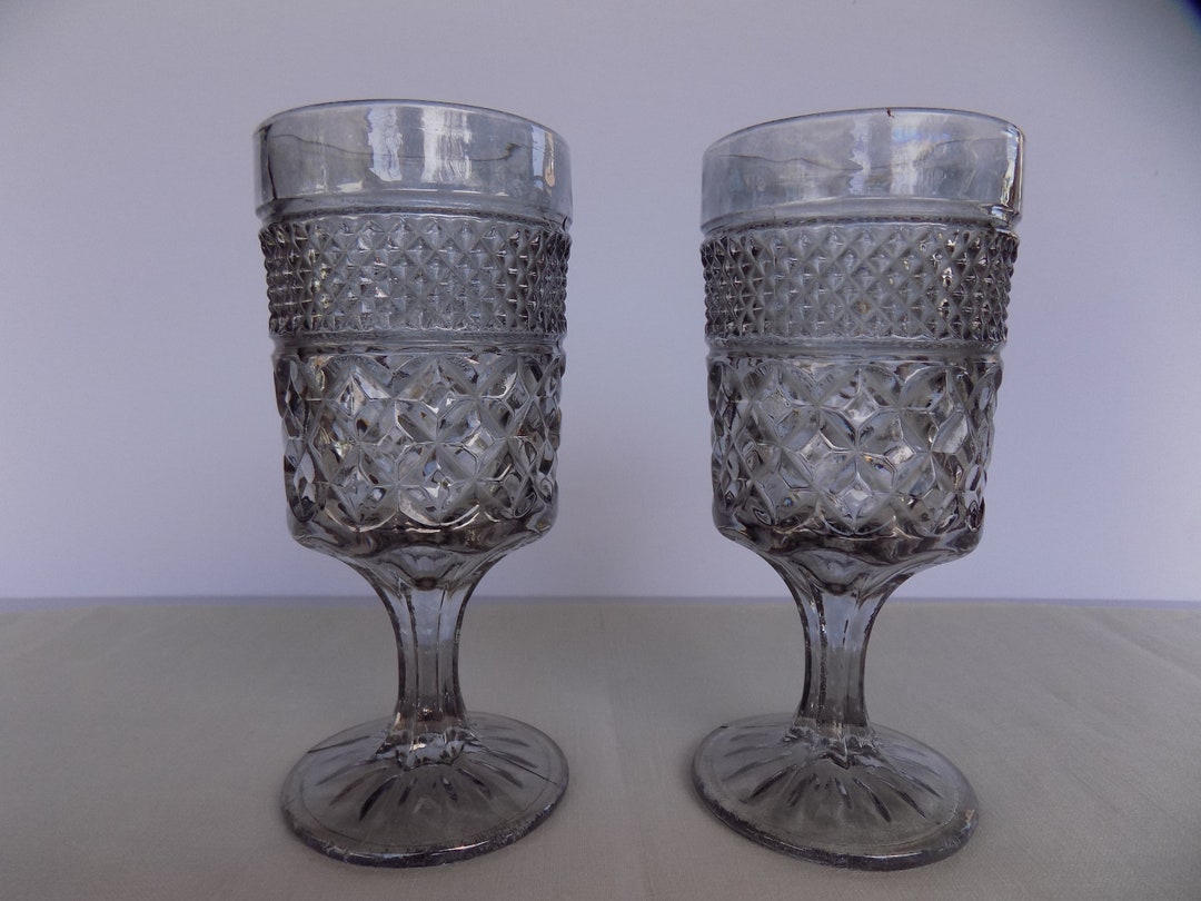 Anchor Hocking Wexford Smoke Grey Carnival Glass Big Goblets, Antique ...