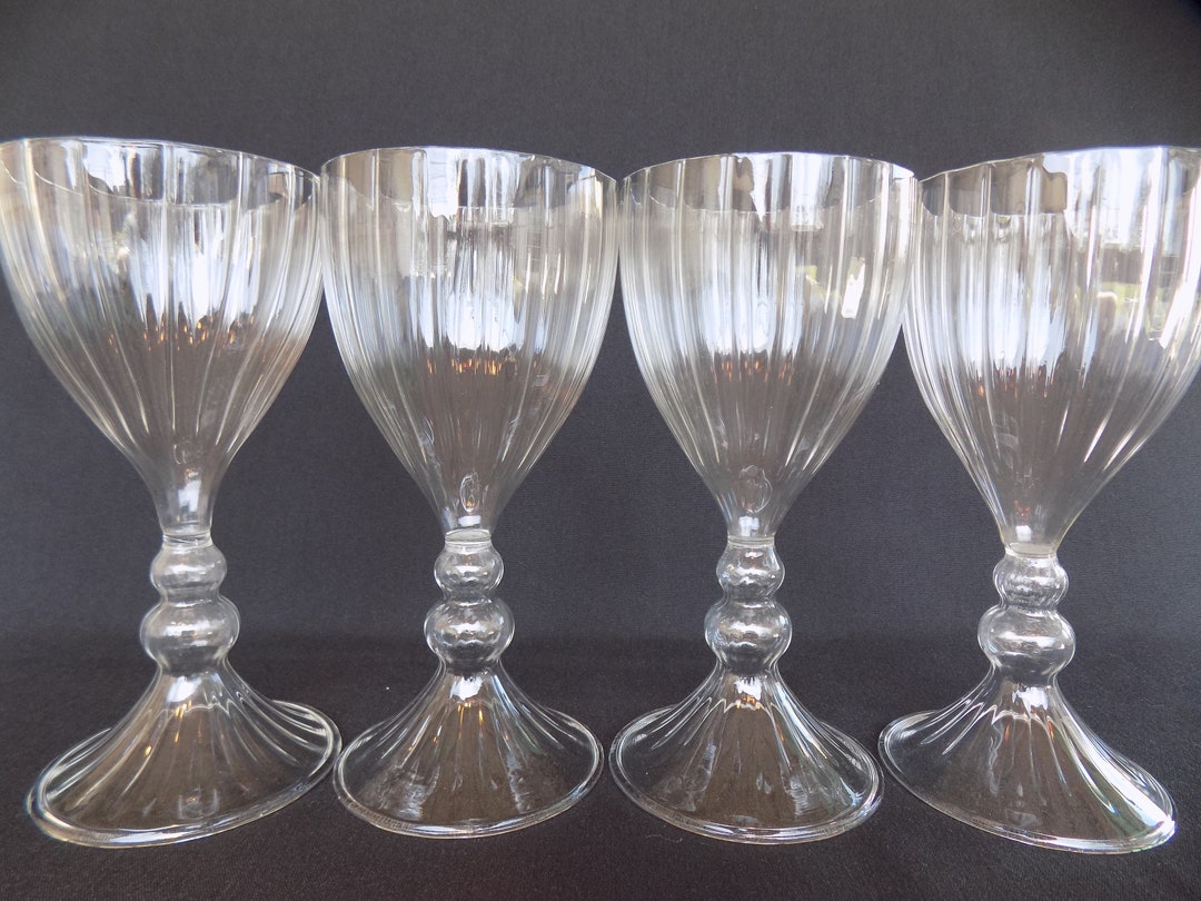 Antique Water Wine Goblet Ribbed Hollow Flared Stem Rare Elegant Glass ...