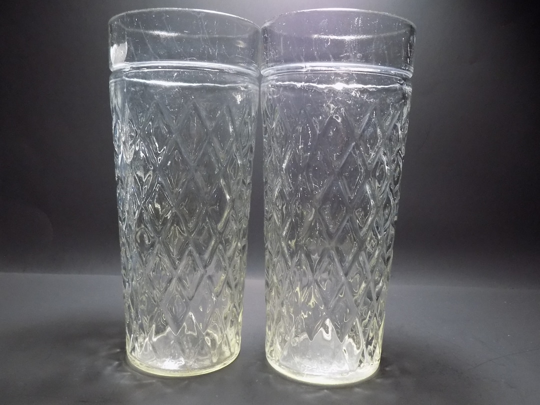 Vintage Anchor Hocking Diamond Cut Glass Tumblers 20oz - Etsy