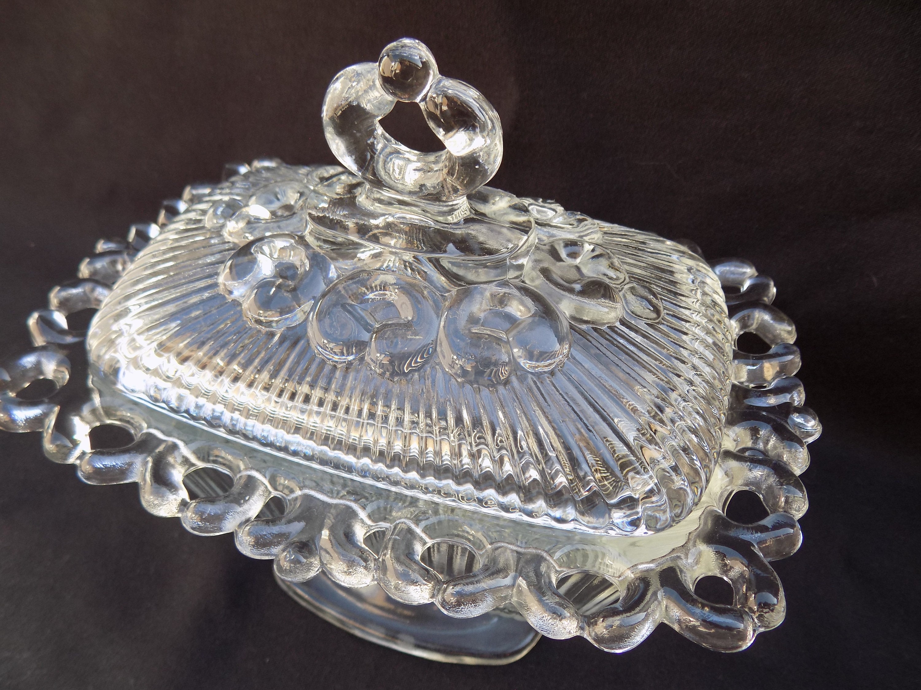 Vintage Indiana Glass Oblong Candy Box Cover in Clear Crystal Glass ...