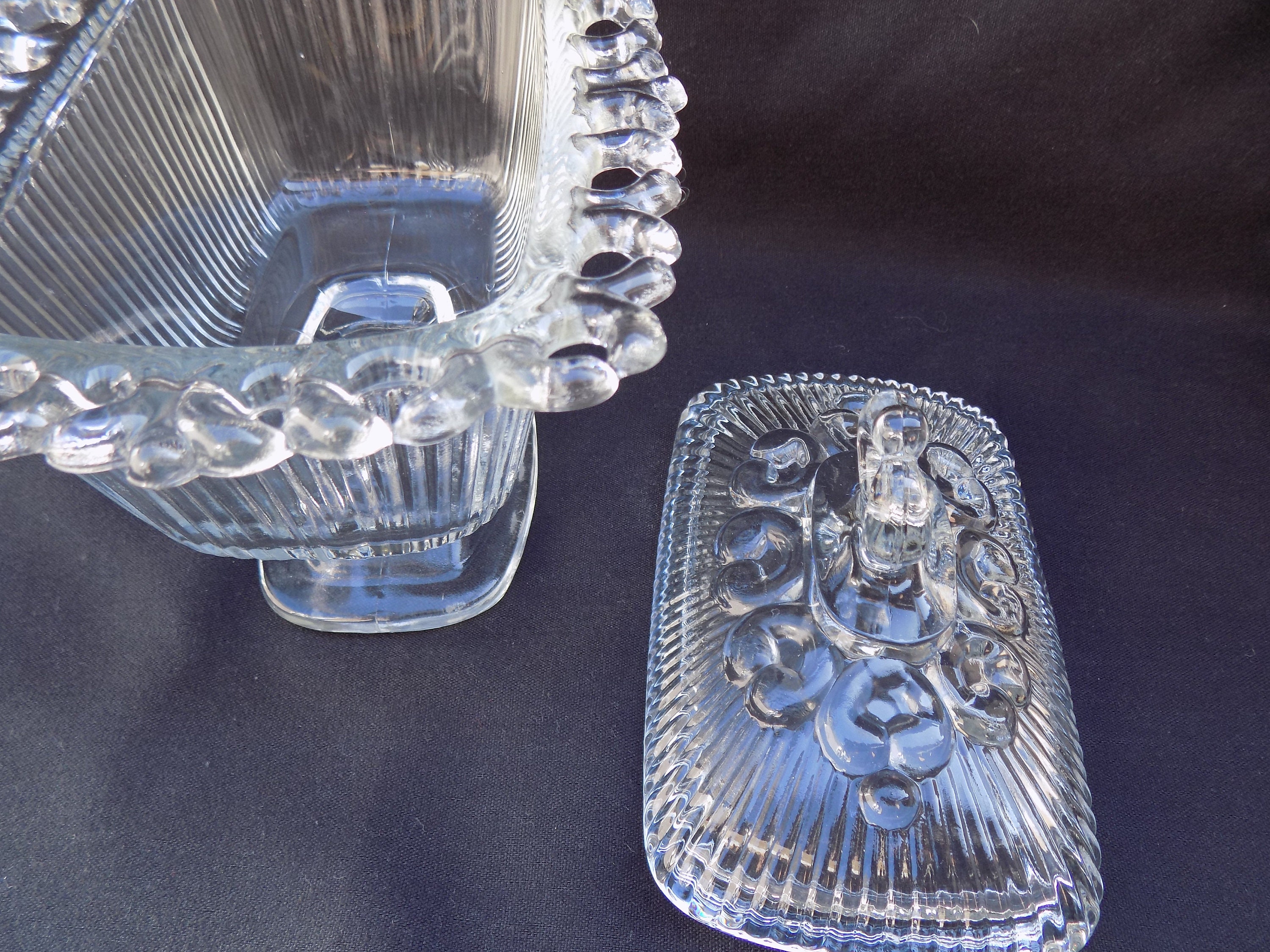 Vintage Indiana Glass Oblong Candy Box Cover in Clear Crystal Glass ...