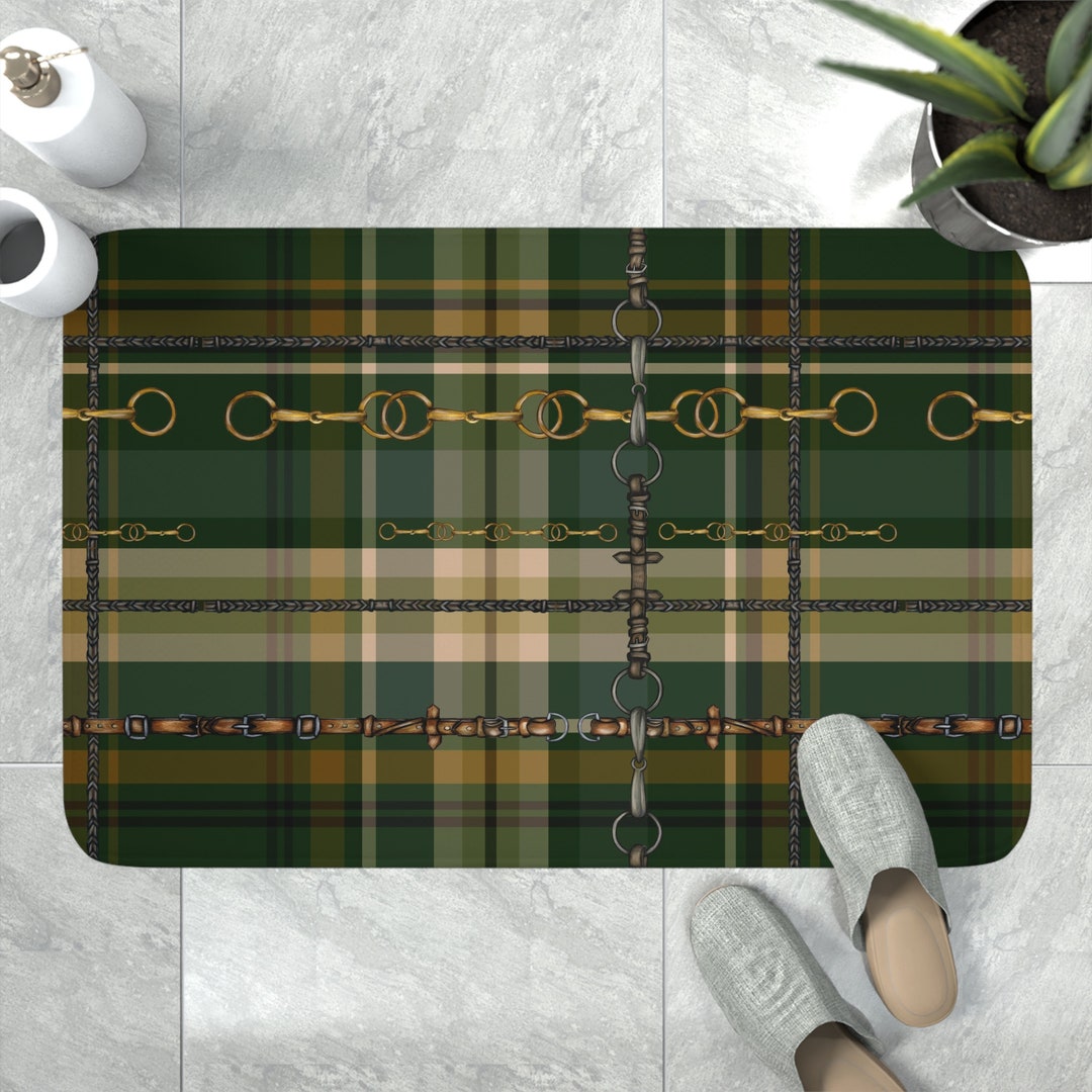 Hunter Green Plaid With Snaffle Bit Artwork Memory Foam Bath Mat - Etsy